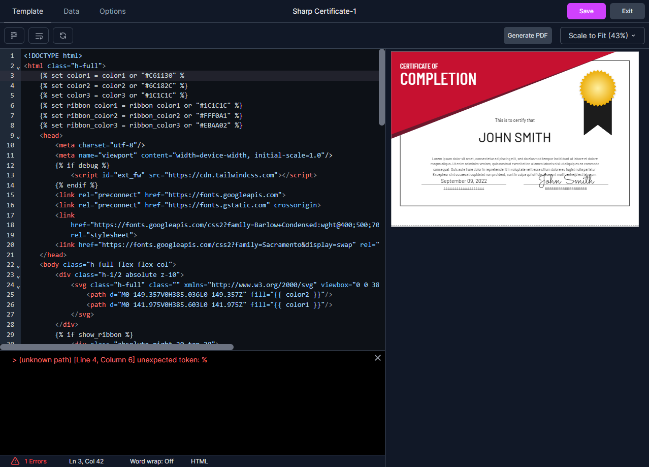 Custom Templates with Real-Time Previews - Template Editor