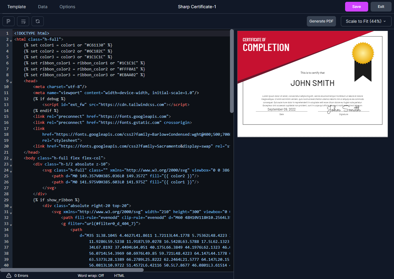 Custom Templates with Real-Time Previews - Template Editor